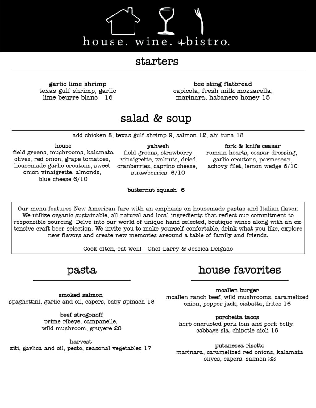 Printable Mini Menu-100 - house. wine. & bistro.