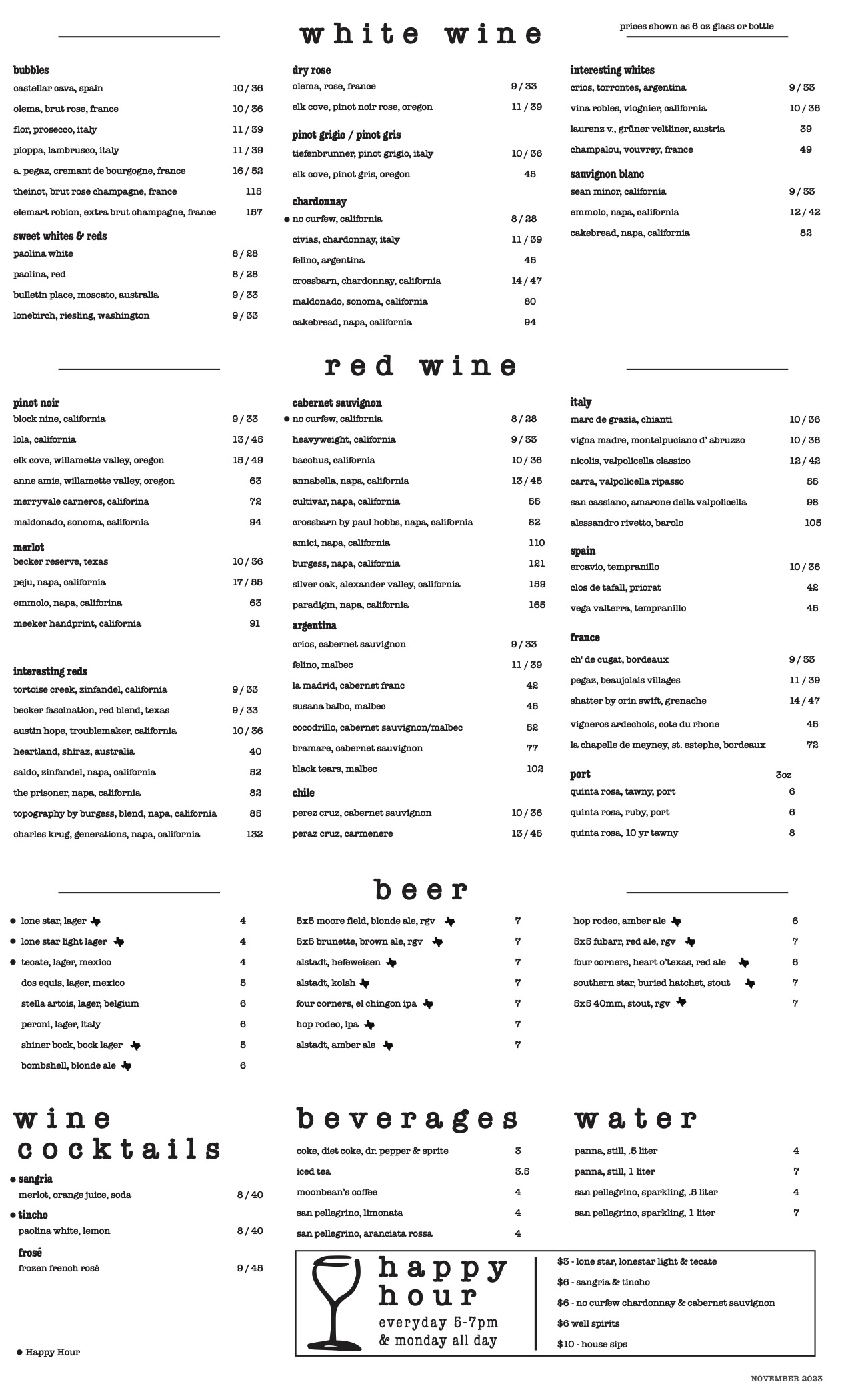 Beverage Menu - house. wine. & bistro.