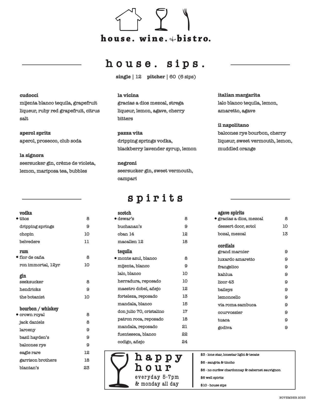 Beverage Menu - house. wine. & bistro.