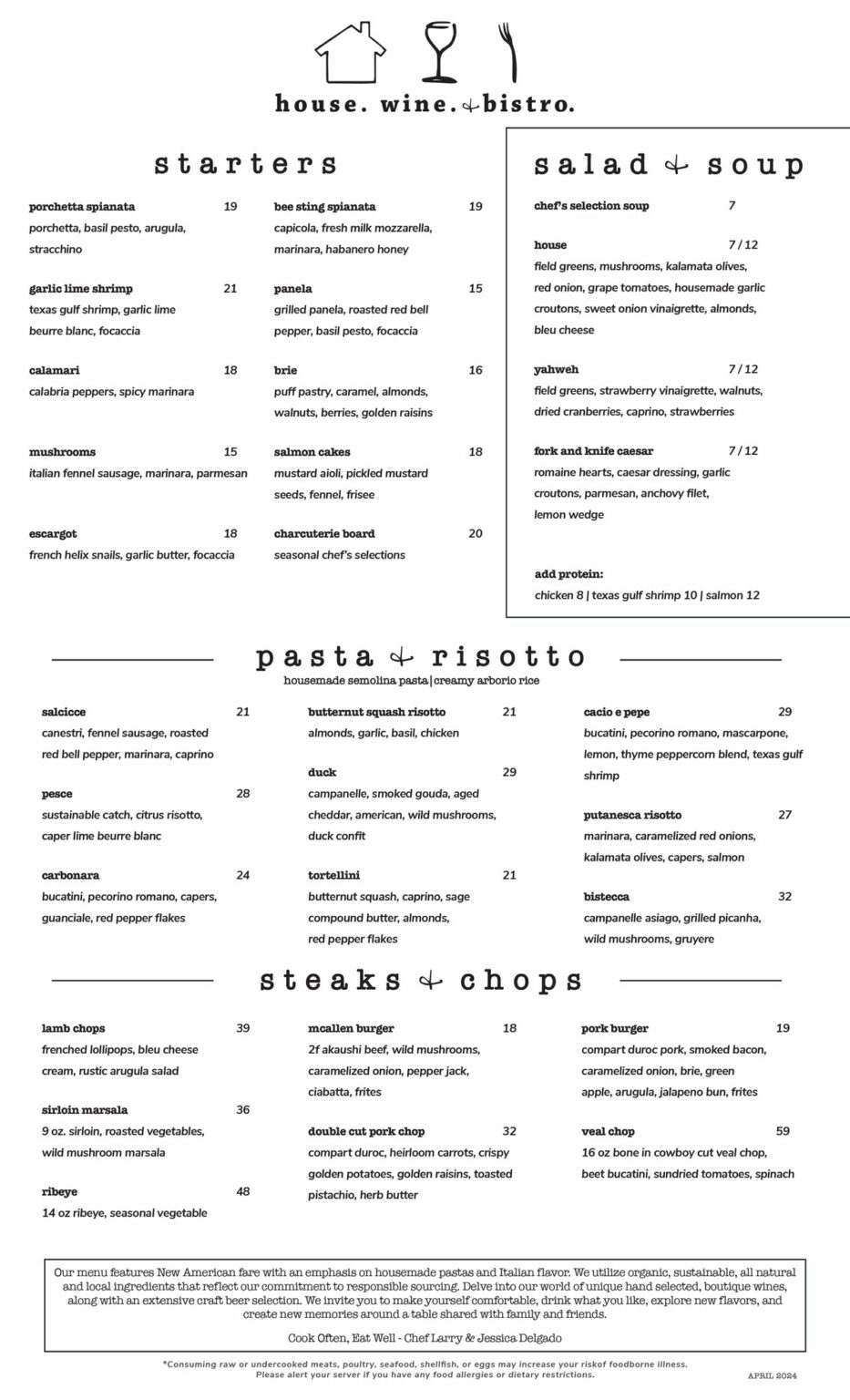 Menu - house. wine. & bistro.
