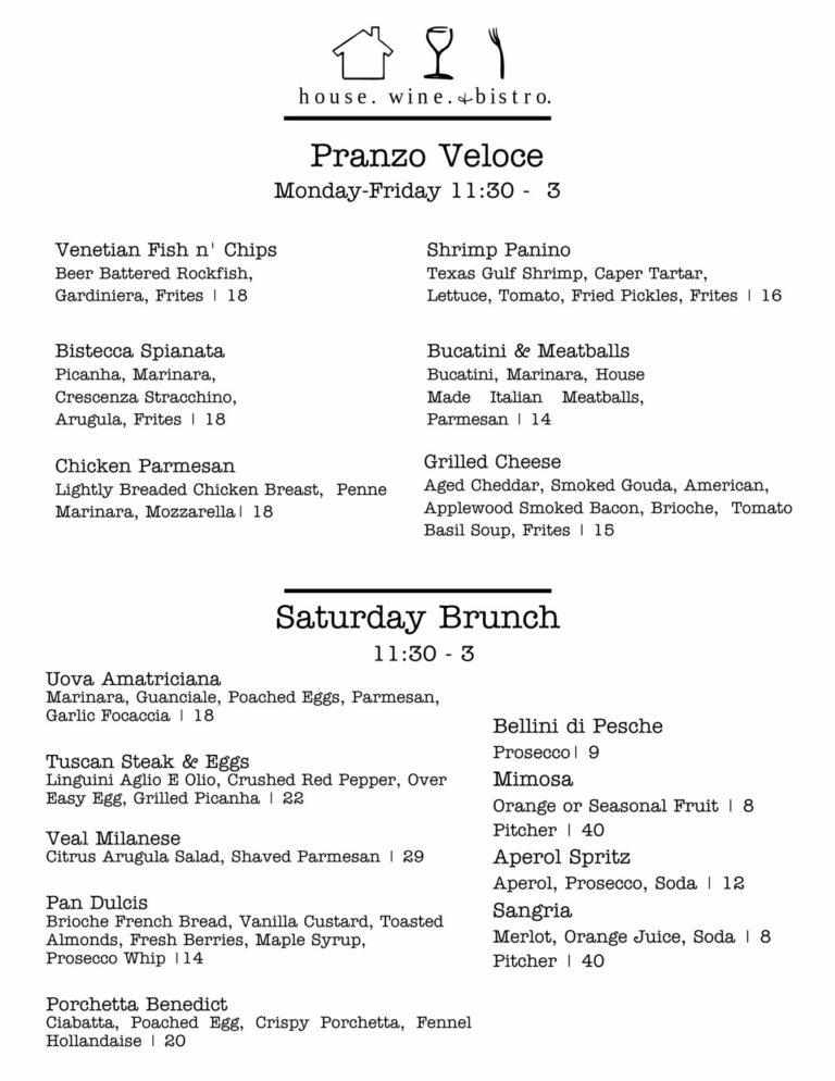 Menu - house. wine. & bistro.