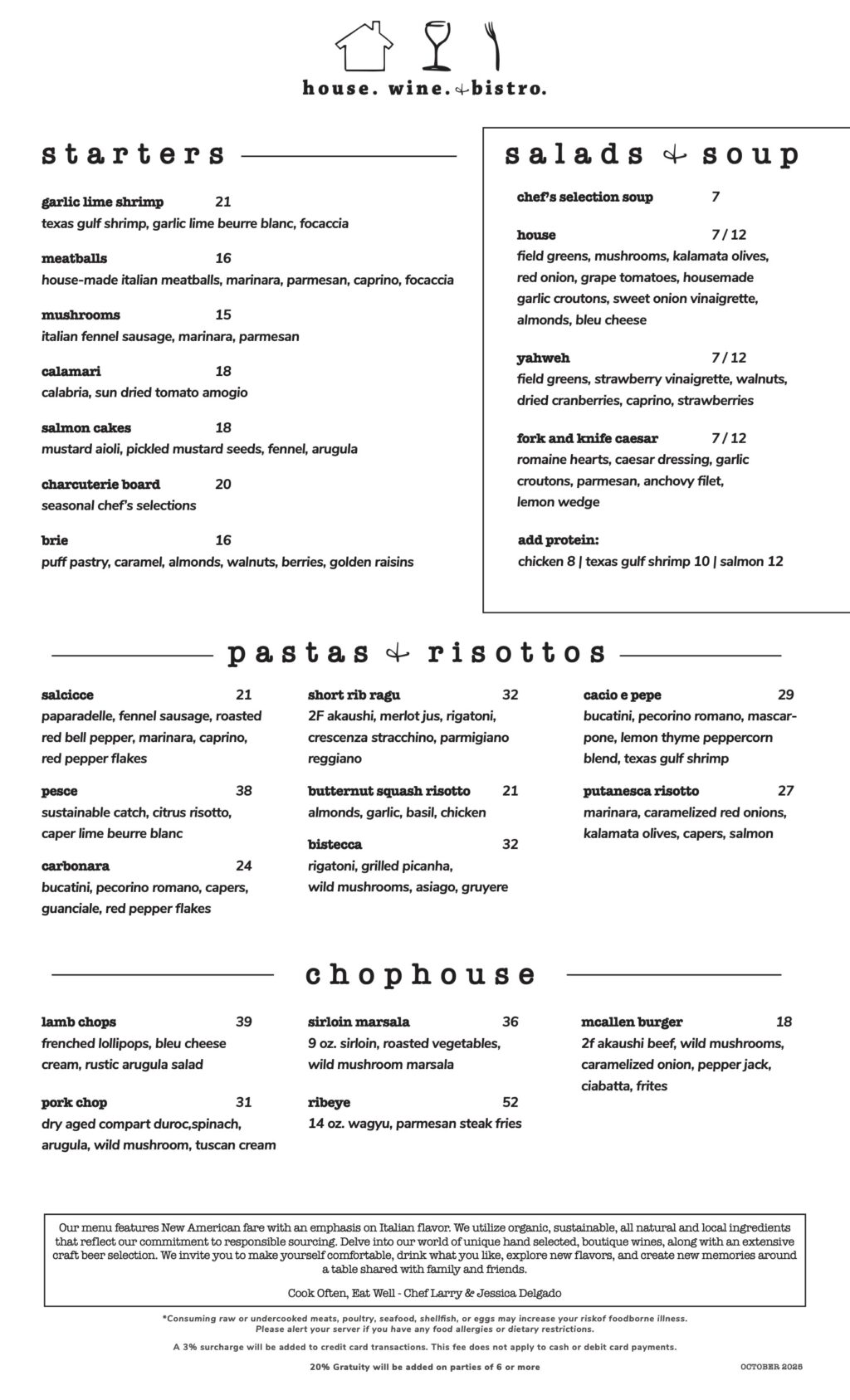 Menu - house. wine. & bistro.